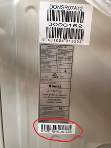 Serial Number - Rinnai